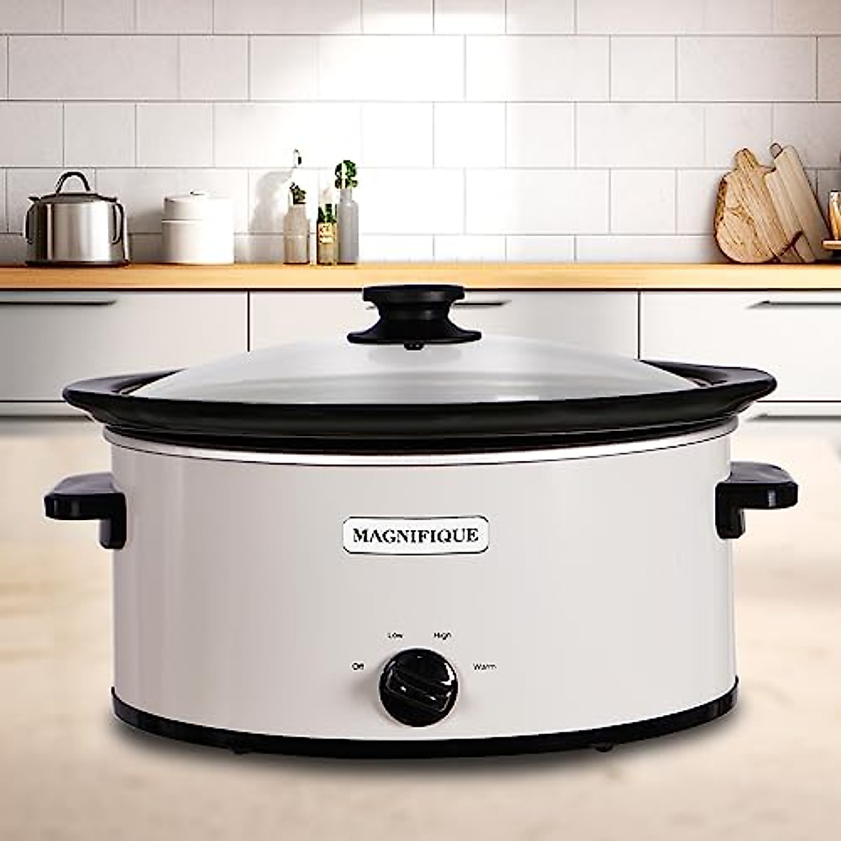 [NEW] MAGNIFIQUE Oval Slow Cooker with Keep Warm Setting - Perfect Kitchen Small Appliance for Family Dinners (White Manual, 6 Qt)