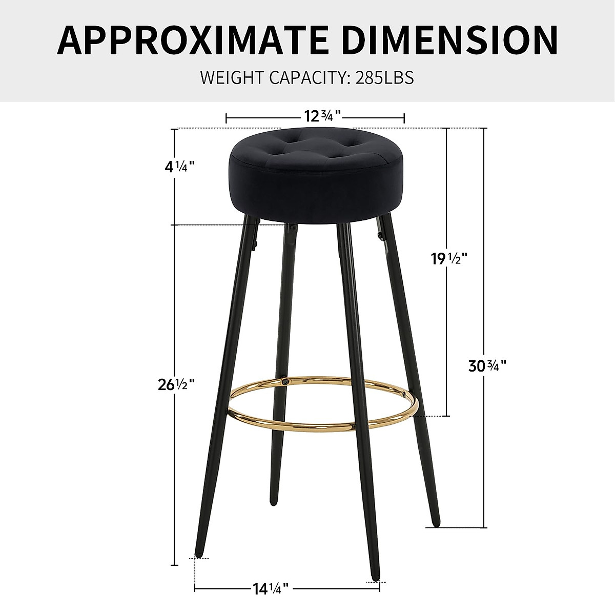 Furnimart 30 inches Modern Round Bar Stools Set of 2, Upholstered Dining Chair Stool with Gold Footrest for Kitchen Island Coffee Pub Shop Bar Height (Velvet-Black)
