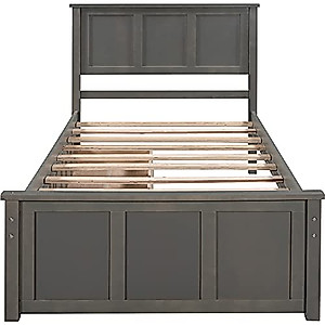 Harper & Bright Designs Twin Bed with Storage Drawers, Solid Wood Platform Bed Frame with Headboard and Footboard- Gray