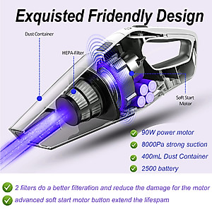 Vestynska Handheld Vacuum Cordless, 8Kpa Super Cyclonic Suction Car Vacuum, Small Cordless Rechargeable High Power, Run Up to 30mins, Fast Charge, 70W, for Home Sofa Pet Hair Car(Brown)