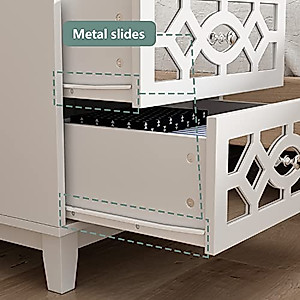 DiDuGo Nightstand with 2 Mirrored Drawers Set of 2, Wood End Table Bedside Table with Storage, Contemporary Style, Wooden Legs, for Bedroom White (18.9”W x 15.7”D x 19.7”H)