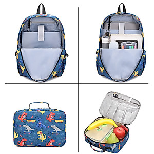 Dinosaur Backpack For Boys School Backpack Toddler Waterproof Travel Bag Kindergarten Backpack With Lunch Box (Dinosaur-Blue)