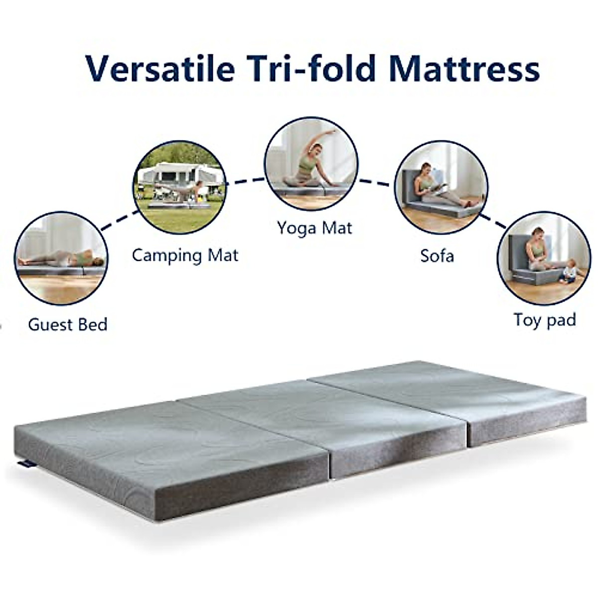 Iyee Nature Tri Folding Mattress, 4 inch Twin XL Folding Memory Form Mattress Topper with Washable Cover, Fodable Mattress for Camping, Guest, Yoga - 78"x38"x4"