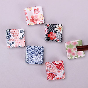 CHOOLD Hand Painted Floral Ceramic Chopsticks Rest Rack Dinner Spoon Stand Knife Fork Holder Chopsticks Stand (Set of 6)-Colorful-Square