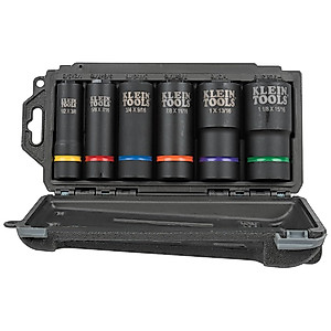 Klein Tools 66060 2-in-1 Impact Socket Set, 6-Piece Tool Set with 6-Point Deep Sockets with 1/2-Inch Drive, Includes Tool Case