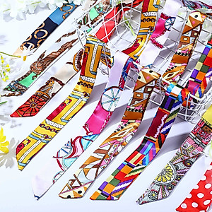 Handepo 60 Pcs Women Handbag Scarf Head Scarf for Women Hair Purse Scarf Handle Ribbon Satin Head Scarf Neckerchief Silk Scarf Headband Charm for Decoration