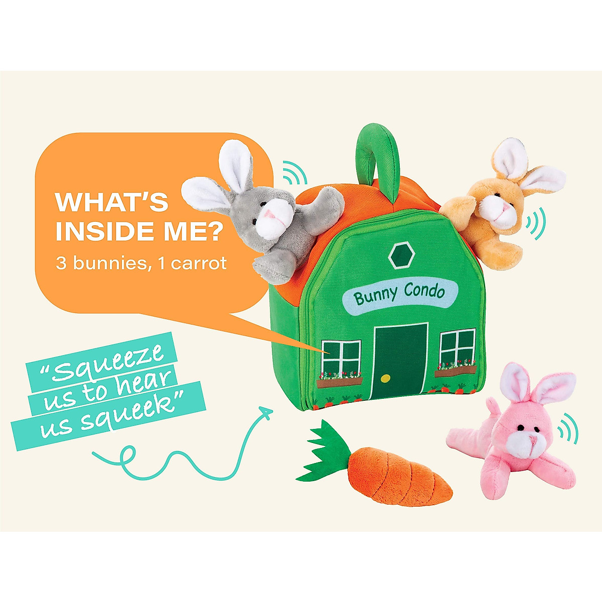 Etna 5-Piece Bunny Condo Play Set with Sounds - Stuffed Rabbit Carrier and Tiny Plush Bunnies for Imaginative Play