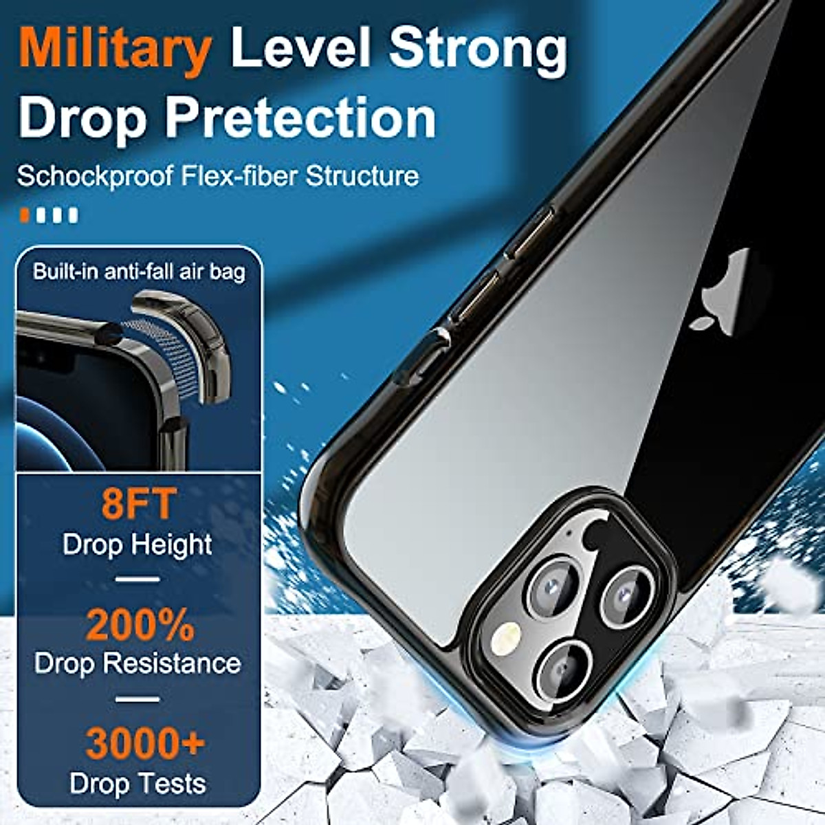 UniqueMe [5 in 1 Design for iPhone 12 Pro Max 6.7 inch Case, 2 Pack Screen Protector Tempered Glass + 2 Pack Camera Lens Protector, [Non-Yellowing] Shockproof Ultra Thin Protective Cover-Clear Black