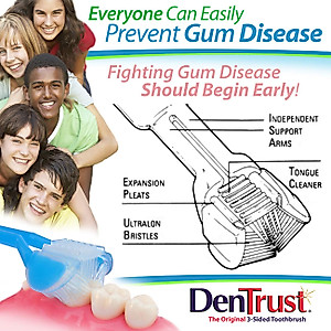 DenTrust 4-PK Triple Clean 3-Sided Toothbrush | Made in USA | Easily Brush Better | for Kids Children Autism Special Needs Braces Orthodontics
