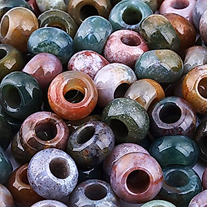 SUNYIK Natural Indian Agate European Bead for Charm Bracelet, Wholesale Loose Gemstone Big Hole (6mm) Beads for Jewelry Making, 14x8mm, Pack of 30