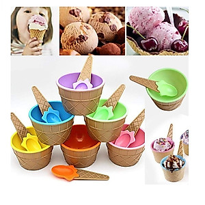 CheeseandU 12Pack Kids Ice Cream Bowl Spoon Set Safe Durable Plastic Candy Color Lovely Dessert Bowl Yougurt Cup DIY Ice Cream Tools Summer Festive Party Favor Kids Gift(24pcs)