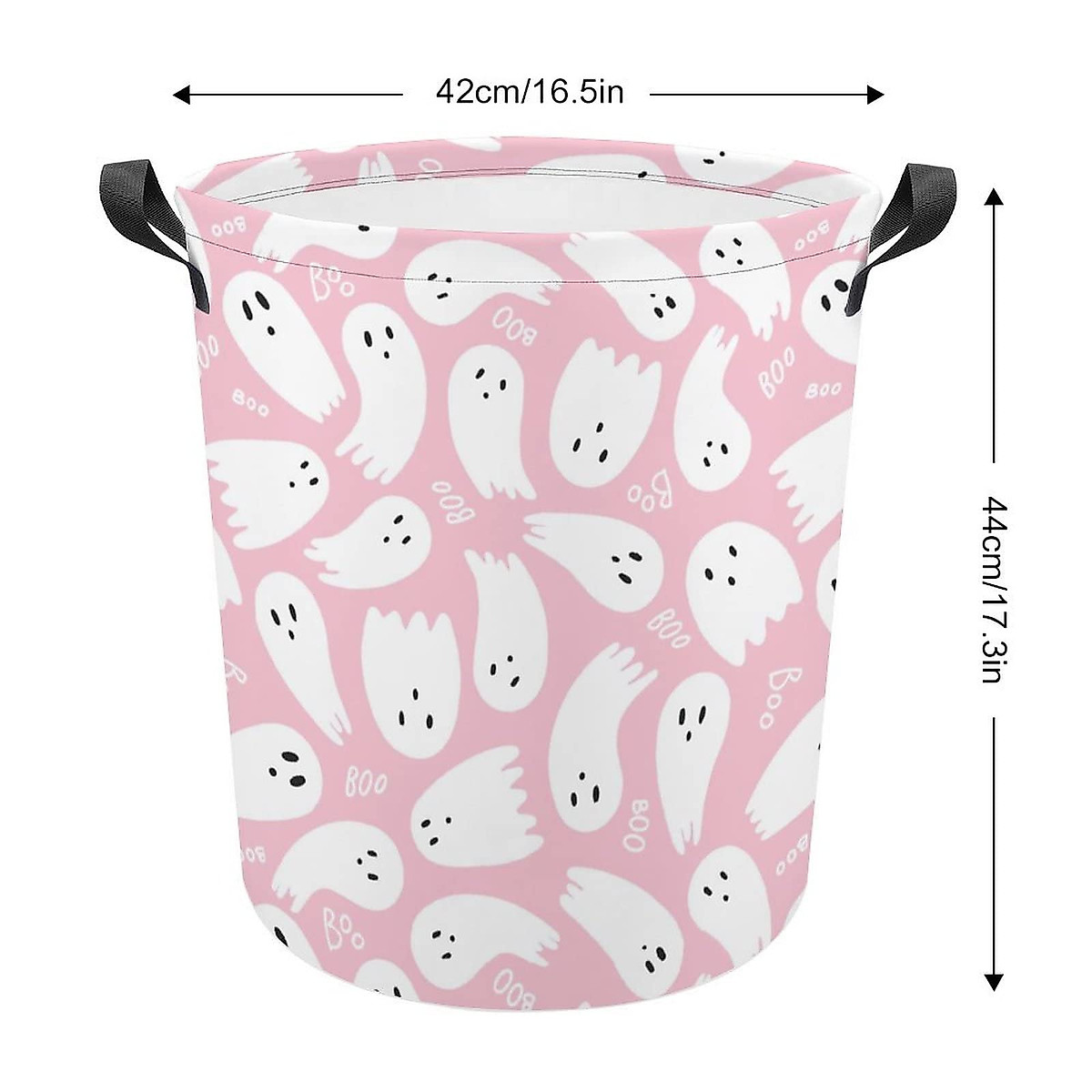 HoaMoya Collapsible Pink Cute Ghost Laundry Basket Freestanding Laundry Hamper With Handles Large Waterproof Cloth Toy Storage Bin for Household Bedroom Bathroom