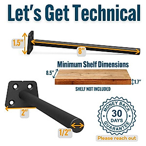 EVALD The Improved Floating Shelf Bracket | Heavy Duty Floating Shelf Hardware | 4X Floating Shelves Brackets ½" Diameter, 8X Premium Screws & 16x Anchors | Floating Mantel Bracket | 8 Inch