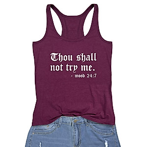 LOOKFACE Women Racerback Graphic Tank Tops Cute Cami Shirt Wine Red Medium