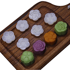 Dltsli Moon Cake Mold Chinese Mid-Autumn Festival Cookie Stamp Set, Thickness Adjustable 50g 6 Stamps Mooncake Shortbread Press DIY Decoration Hand Cutter Cake Polvoron Mold