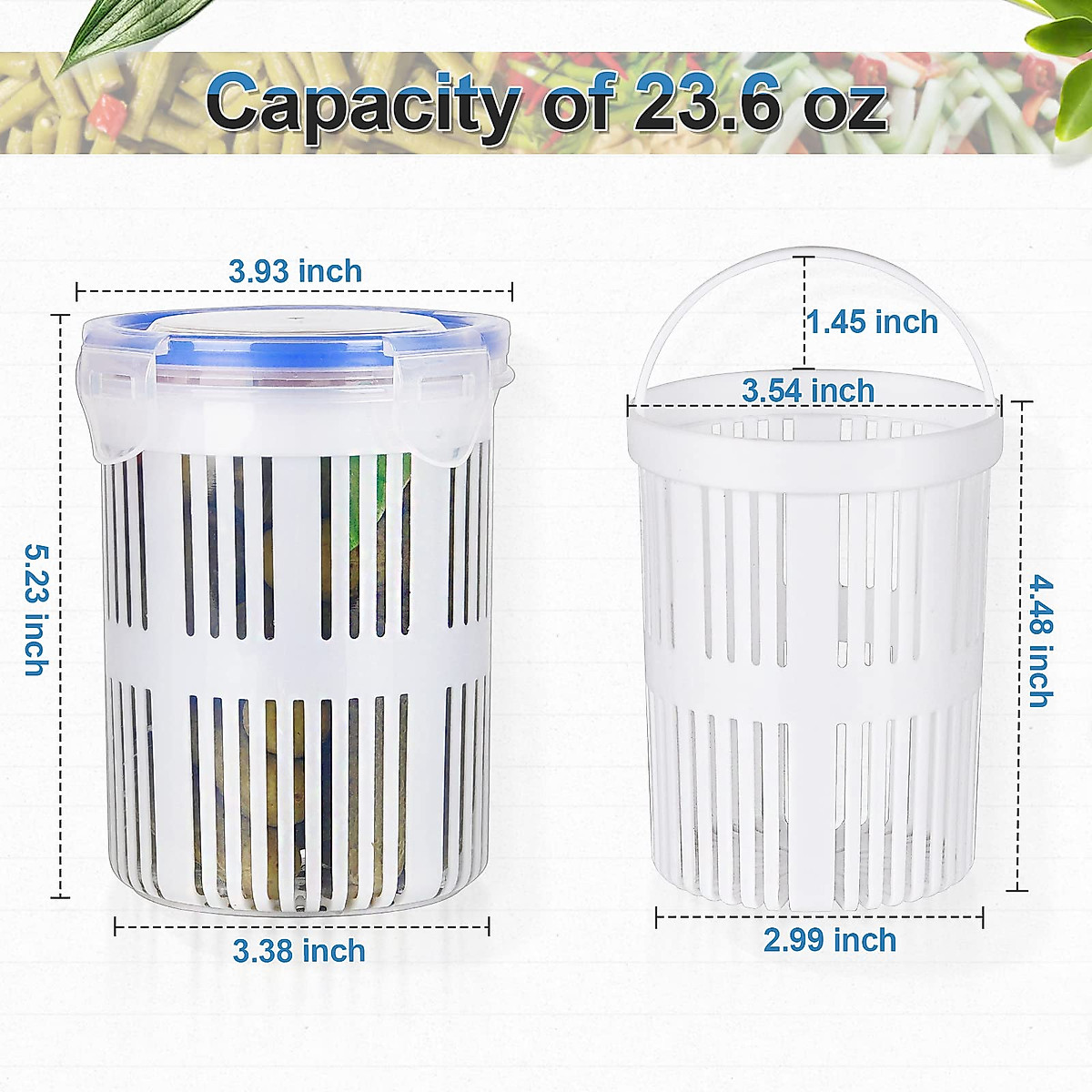 Natheeph Pickle Jar Pickle Container with Strainer Plastic Pickle Storage Container for Jalapeno Olives Airtight Food Storage