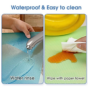 Elyum 12 Pcs Refrigerator Liners, Washable EVA Refrigerator Mats Fridge Shelf Liners Cuttable Fridge Mats for Drawer Table Shelves (3 Blue 3 Green 3 Pink 3 Transparent, 17.7 x 11.4 Inch)