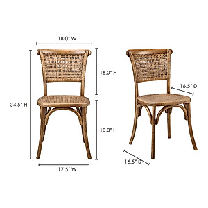 NADAAL STUDIOS Winston Dining Chair, Solid Elm with Rattan Cushioning, Light Brown- Set of Two