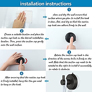 DGYB Suction Cup Hooks for Shower Set of 2 Towel Hooks for Bathrooms SUS 304 Stainless Steel Matte Black Shower Hooks for Loofah 15 Lb Bathroom Hooks for Towels