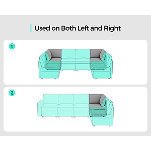 LINSY HOME Modular Sectional Sofa with Storage, Washable Sectional Couch with Changeable Covers, Corner Seat for Modular Sofa, Grey