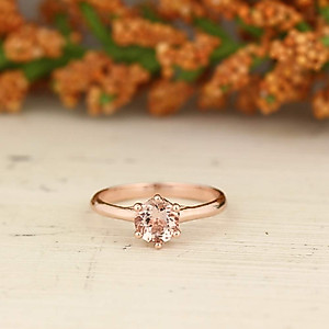 GNGJewel Morganite Collection Natural 6mm Round Moragnite Solitaire Engagement Ring in 10K Rose Gold (7)