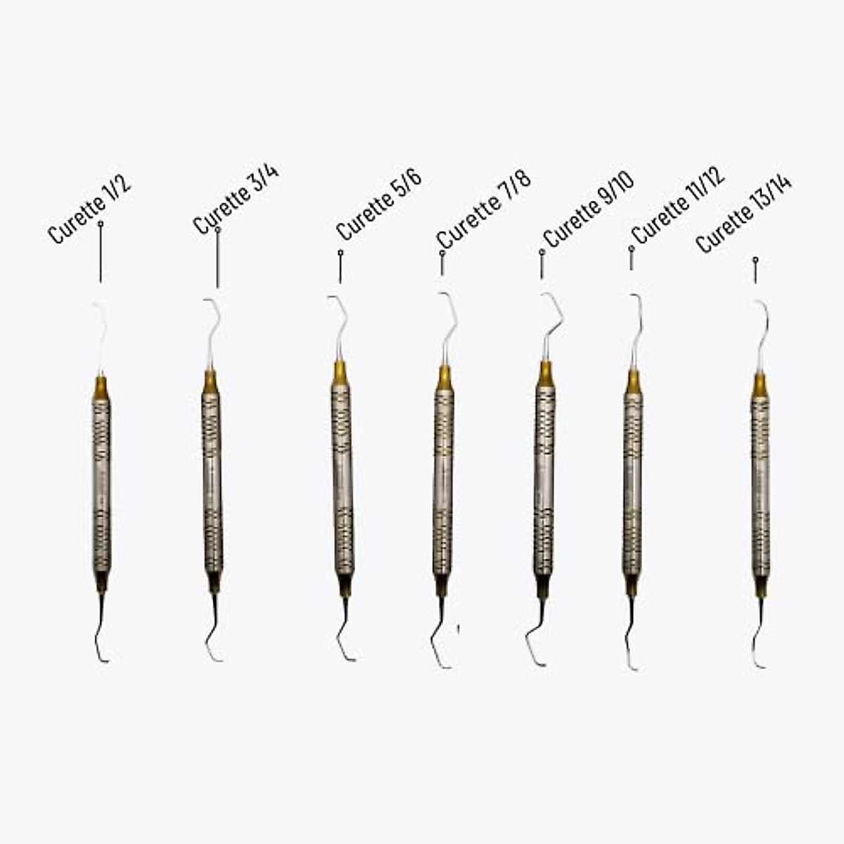 Gracey Curettes Set (7 Pcs) in Stainless Steel Cassette Gold Plasma Coated by Wise LINKERS