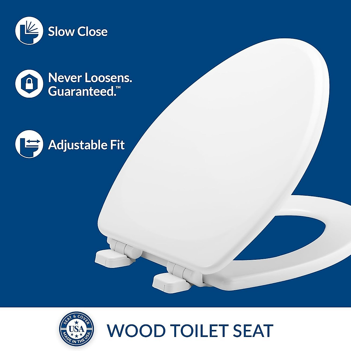 MAYFAIR 1843SLOW 000 Lannon Toilet Seat will Slow Close and Never Loosen, ELONGATED, Durable Enameled Wood, White