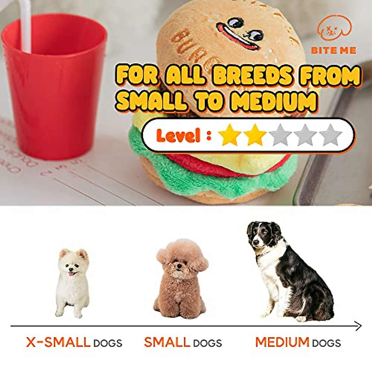 BITE ME Cheese Burger Nose-Work Toy, Dog Hide and Seek Interactive Toy, Pet Toy for Small and Medium Size Dogs, Dog Nose Work Toy and Sniffling Training Toy, Chew Toy