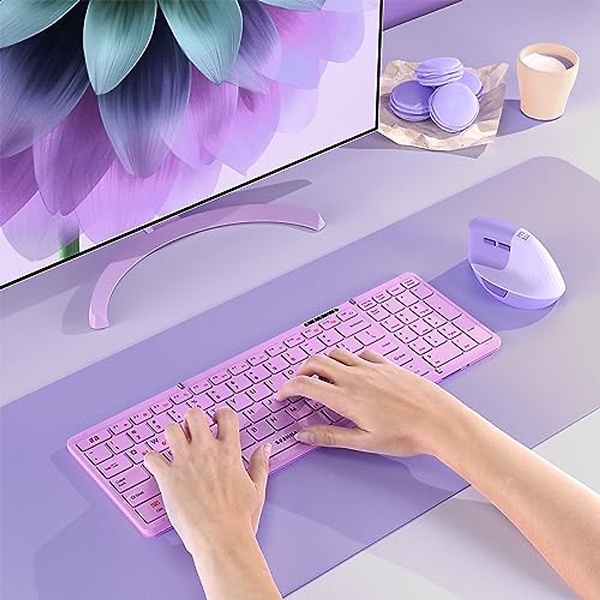 seenda Foldable Bluetooth Keyboard for Travel, Portable Wireless Folding Keyboard with Number Pad, Full-Size Rechargeable Keyboard for Laptop Tablet PC Mac Windows iOS Android - Purple Pink