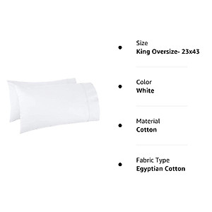 Kamas Egyptian Cotton Sateen Weave Pack of 2 Extra Large Pillowcase to Fit Your Oversized Pancake Large Huge & Gusseted Pillows (White, King Oversize- 23x43)