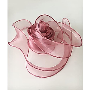 1-1/2 Inch Wide 10 Yards Dusty Rose Pink Wired Chiffon Ribbon Sheer Wired Organza Ribbon for Crafts Floral Bouquets Wedding Party Valentine's Day Decorations