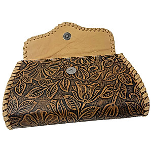 Urbalabs Western Crossbody Purse Cowgirl Handbag Genuine Leather Floral Tooled Flap Clasp Tote Bag Women Hand Stitched (Light Brown)