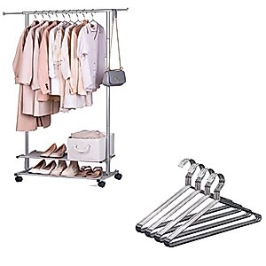 MISSLO 1 Pack Clothing Rack + 20 Pack Metal Hangers