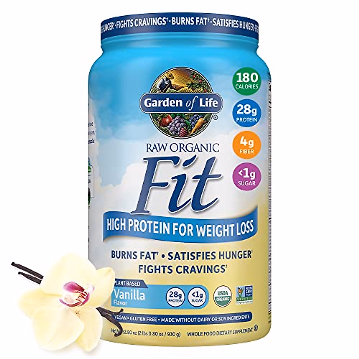 Garden of Life Raw Organic Fit Vegan Protein Powder Vanilla, 28g Plant Based Protein for Weight Loss, Pea Protein, Fiber, Probiotics, Dairy Free Nutritional Shake for Women and Men, 20 Servings