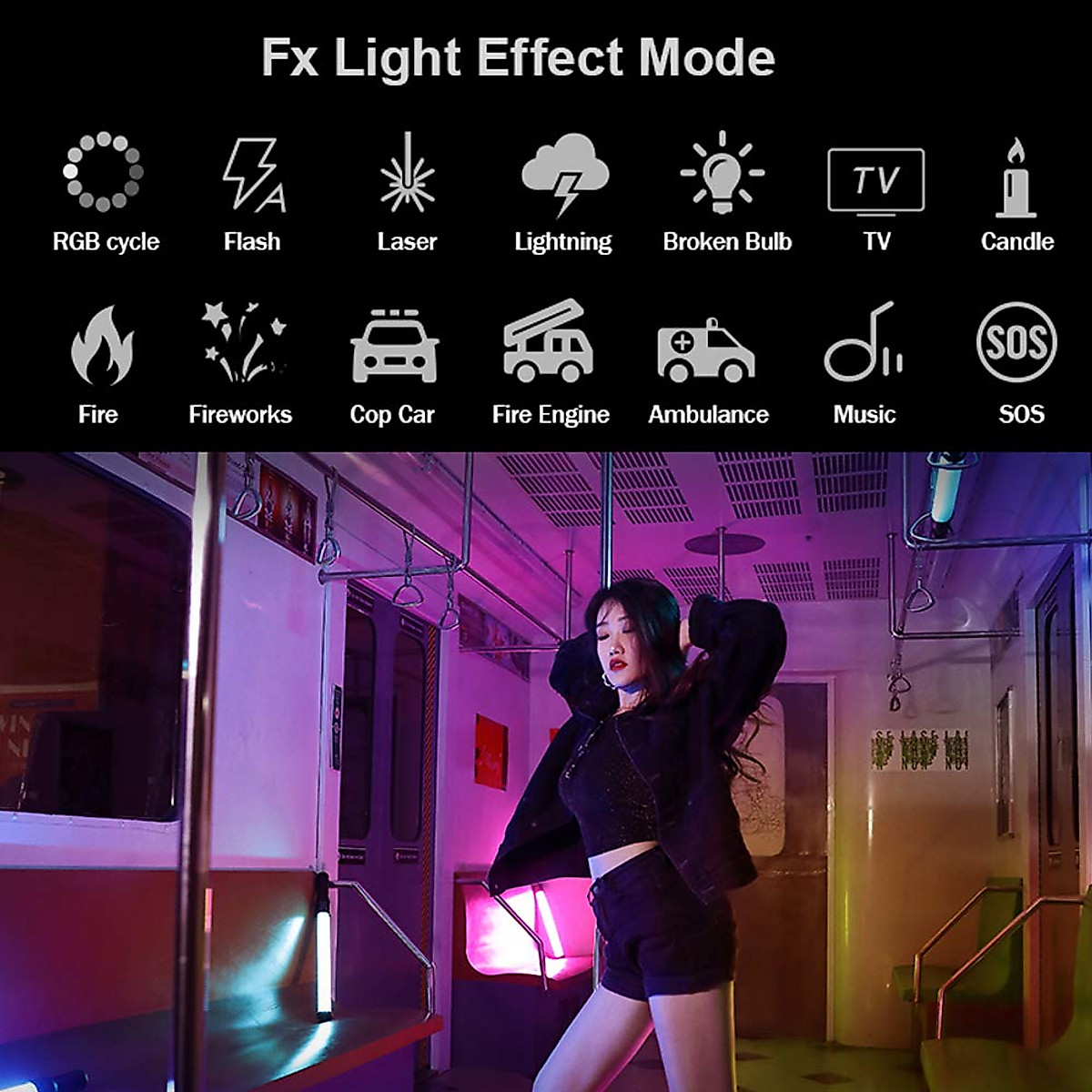 Godox LC500R RGB LED Light Stick, 2500K-8500K Adjustable, 360° Full Color, 14 FX Lighting Effects, CRI 96 TLC I98 Accurate Color, 0-100% Dimmable, Creative Music Mode