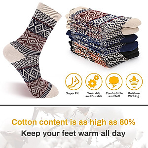 Luckit 6 Pack Warm Cotton Socks for Men and Women, Winter Cabin Socks Men, Vintage Fall Patterned Socks Unisex Knit Thick Cozy Socks