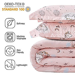 JSD Pink Unicorn Kids Comforter Set for Girls, 2 Pieces Twin Microfiber Comforter with Pillow Sham, Soft Comfortable Machine Washable