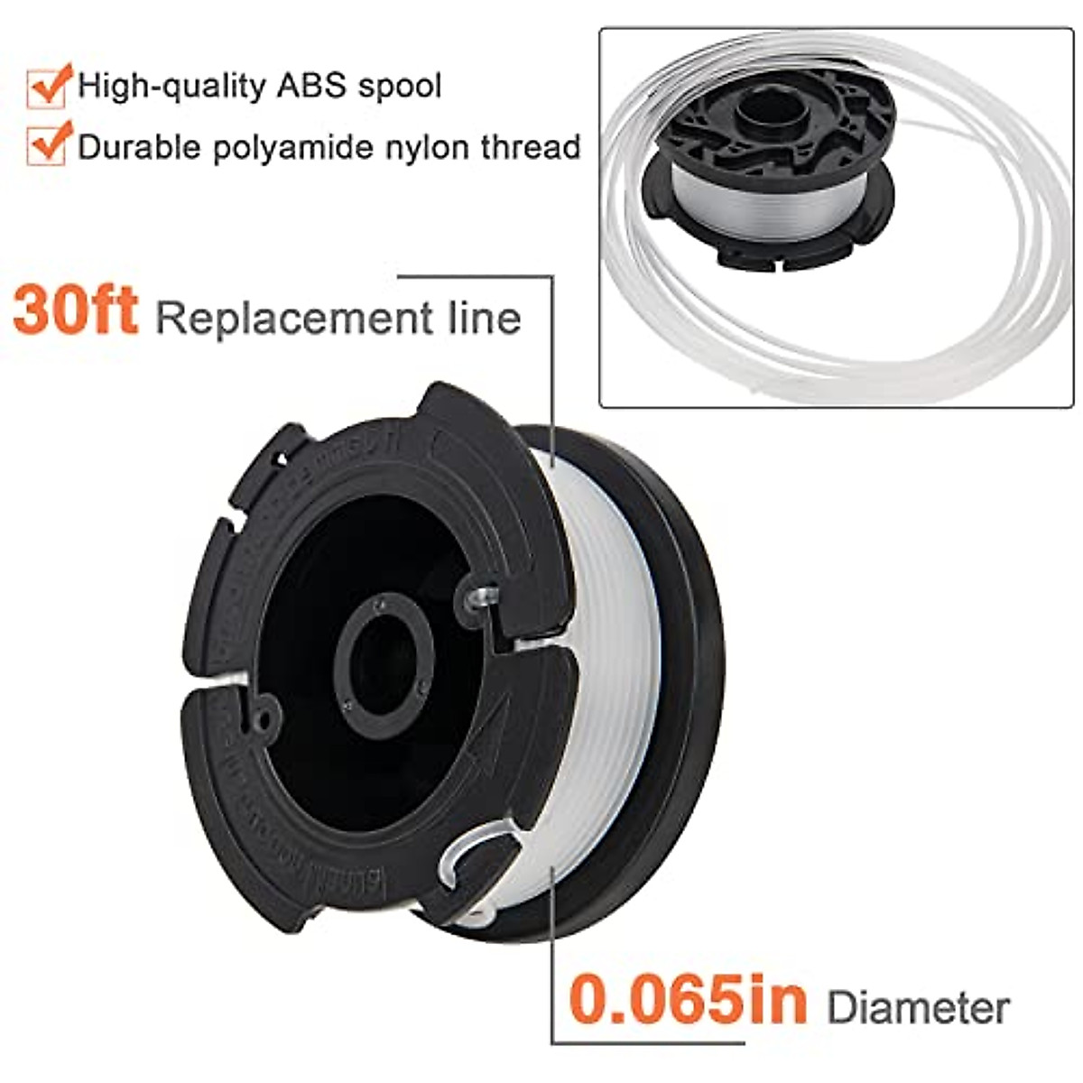 AF100 Replacement Spool, AF-100 Spool Compatible with Black and Decker AF-100-3ZP AF-100-BKP Weed Eater String, 30ft 0.065" fits GH900 GH600 GH610 String Trimmer Spool (16 Spool + 4 Cap+4 Spring)