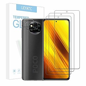 [3+2 Pack] 3 Pack for Xiaomi Poco X3 NFC/Poco X3 Pro Screen Protector +2 Pack Camera Lens Protector, [9H Hardness][Bubble-Free] [Shatter Proof] [Anti-fingerprint [Easy Installation] HD Tempered Glass Film Screen Protector Compatible with Xiaomi Poco X3 NF