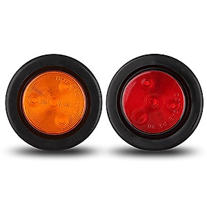 8Pcs 2 Inch Round Led Trailer Marker Lights, 4 Amber + 4 Red 2 Inch Round LED Side Marker and Clearance Marker Lights 4 LED Sealed Flush Mount w/Grommets and 2 Prong Trailer Wire Pigtails Waterproof
