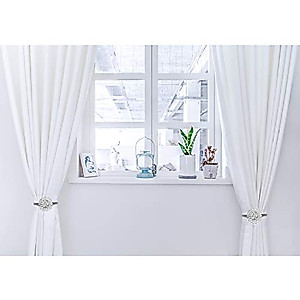 Lewondr Curtain tie Magnetic, 1 Pair Sparkling Crystal Flower Curtain Tieback Stretchy Curtain Buckle Clips Curtain Bind Stainless Spring Wire Magnetic Drapery Holder - Silver