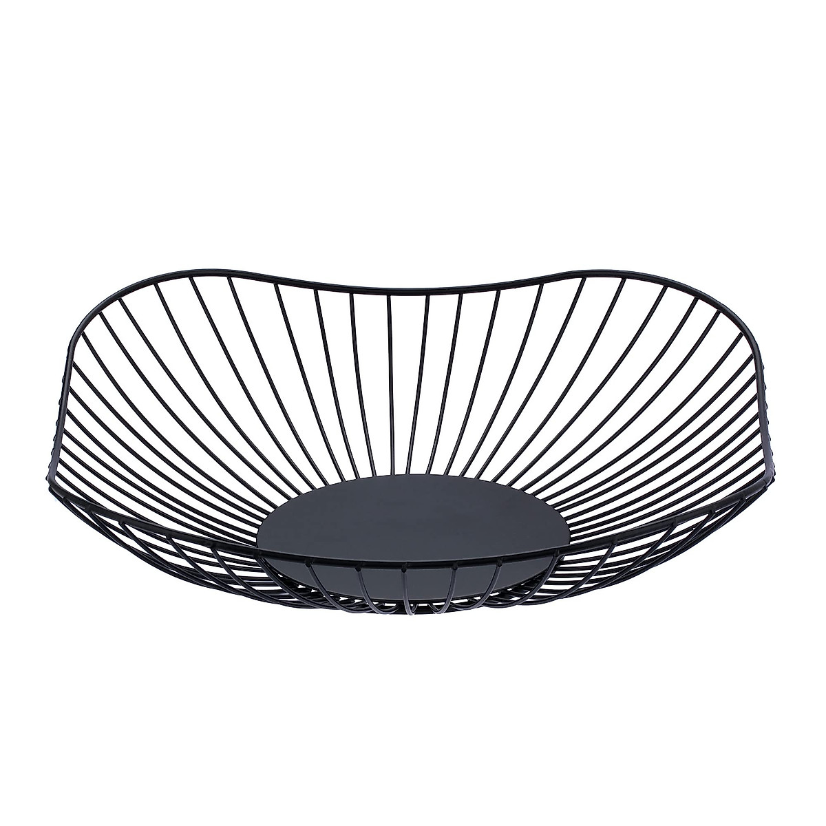 IBWell Short Curved-Edge Modern Creative Stylish Single Tier Dish,Metal Iron Wire Fruit Vegetables Bread Decorative Stand Serving Bowls Basket Holder (Black)