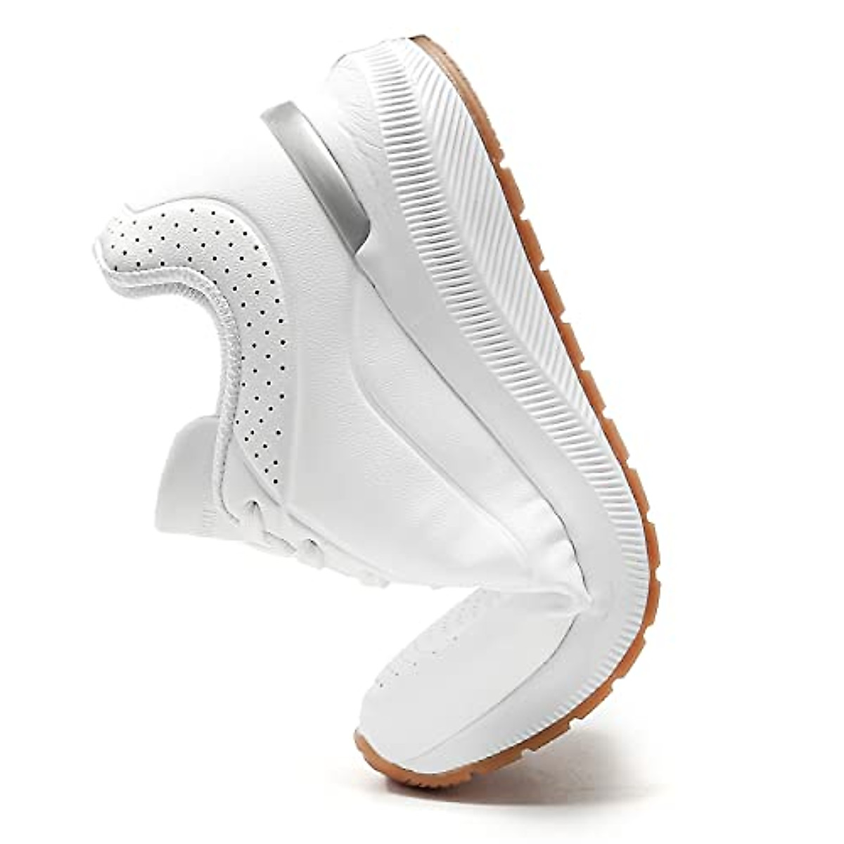 ANJOUFEMME Fashion Wedge Sneakers for Women - White Comfortable Slip on Sneakers for Women Non Slip Tennis Shoes Womens Breathable Walking Shoes