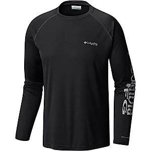 Columbia Men's Terminal Tackle Long Sleeve Fishing Shirt, Black/Cool Grey Logo, Large