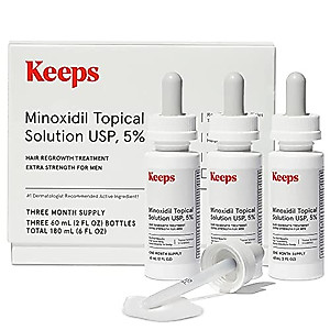 Keeps Extra Strength Minoxidil for Men Topical Hair Growth Serum, 5% Solution Hair Loss Treatment - 3 Month Supply (3 x 2oz Bottles with Dropper) - Slows Hair Loss & Promotes Thicker Hair Regrowth