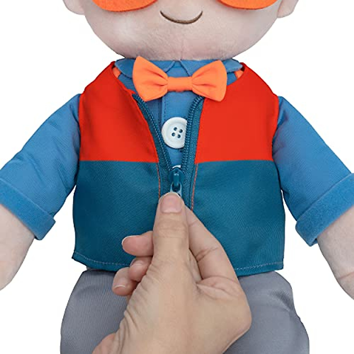 Blippi Get Ready and Play Plush - 20-inch Dress Up Plush with Sounds, Teaches Children to Tie Shoes, Button Shirts, Snap Suspenders, Zip Vest-Jacket, Roll Sleeves and Socks and More - Amazon Exclusive