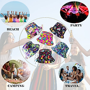 6 Pack Retro 80s 90s Bucket Hats for Men Women, Funny Retro Party Hats, Vintage Print Fisherman Hats for Disco Hip hop Party, Unisex Reversible Portable Hat Outdoor Fashion Sun Cap Colorful