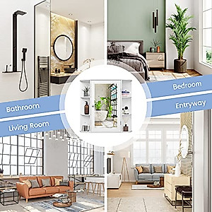 COSTWAY Wall Mounted Bathroom Cabinet - Storage Cabinet with Mirror Door & Adjustable Shelves, Space-Saving Medicine Storage Organizer for Living Room Kitchen Entryway (White)