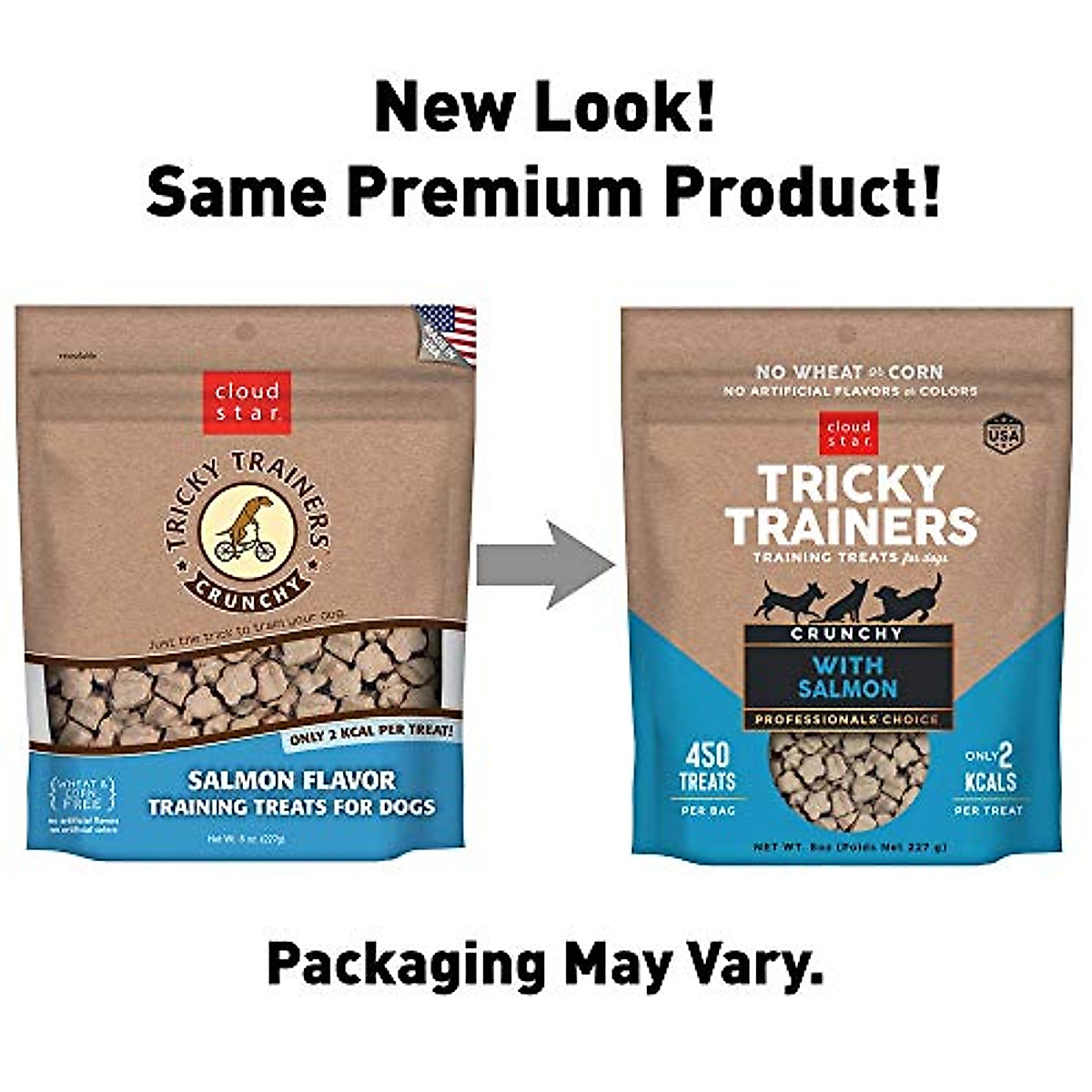 Cloud Star Tricky Trainers Crunchy Dog Training Treats 8 oz Pouch, Salmon Flavor, Low Calorie Behavior Aid with 450 treats