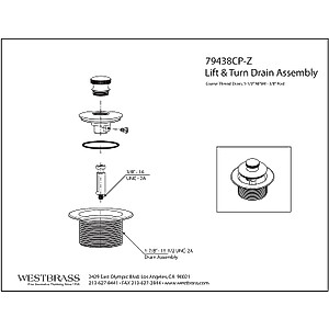 Westbrass 79438CP-Z-100 1-1/2" NPSM (1-7/8"-11.5 UNC-2A) Coarse Thread Twist & Close Bathtub Drain Plug, Polished Chrome (100-Pack)